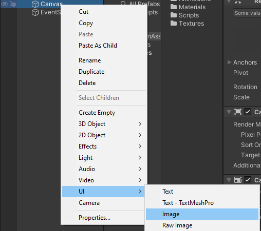 Unity Creați imagine în canvas