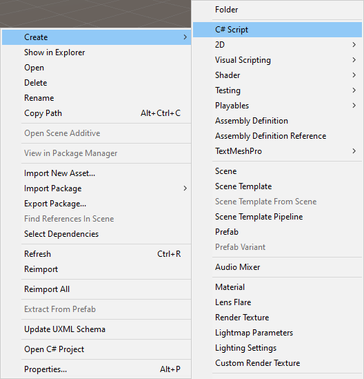 Unity Create C# Script