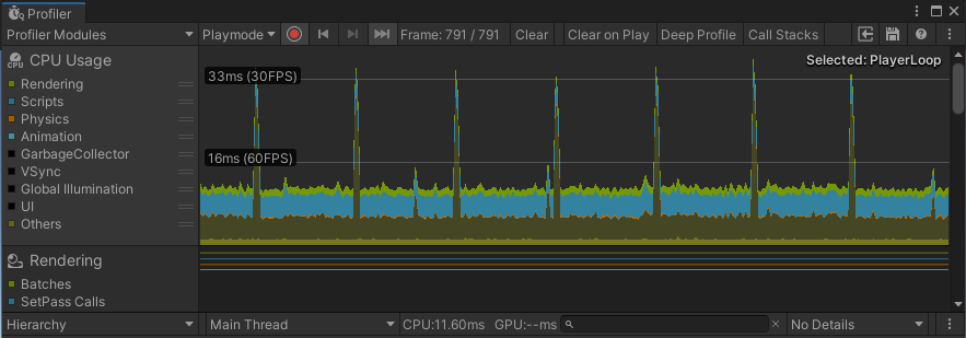 Fereastra Unity Profiler