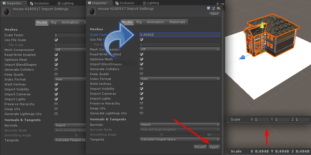 Setări pentru factorul de scară Unity 3D