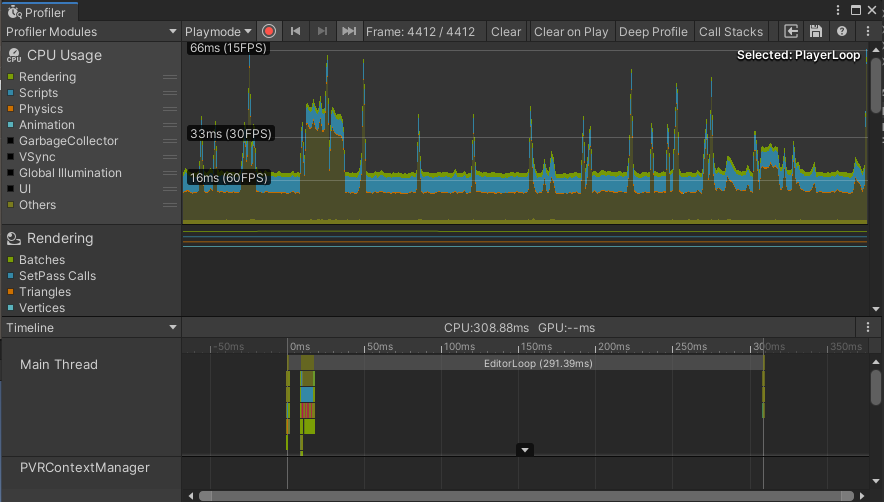 Fereastra Unity 3D Profiler