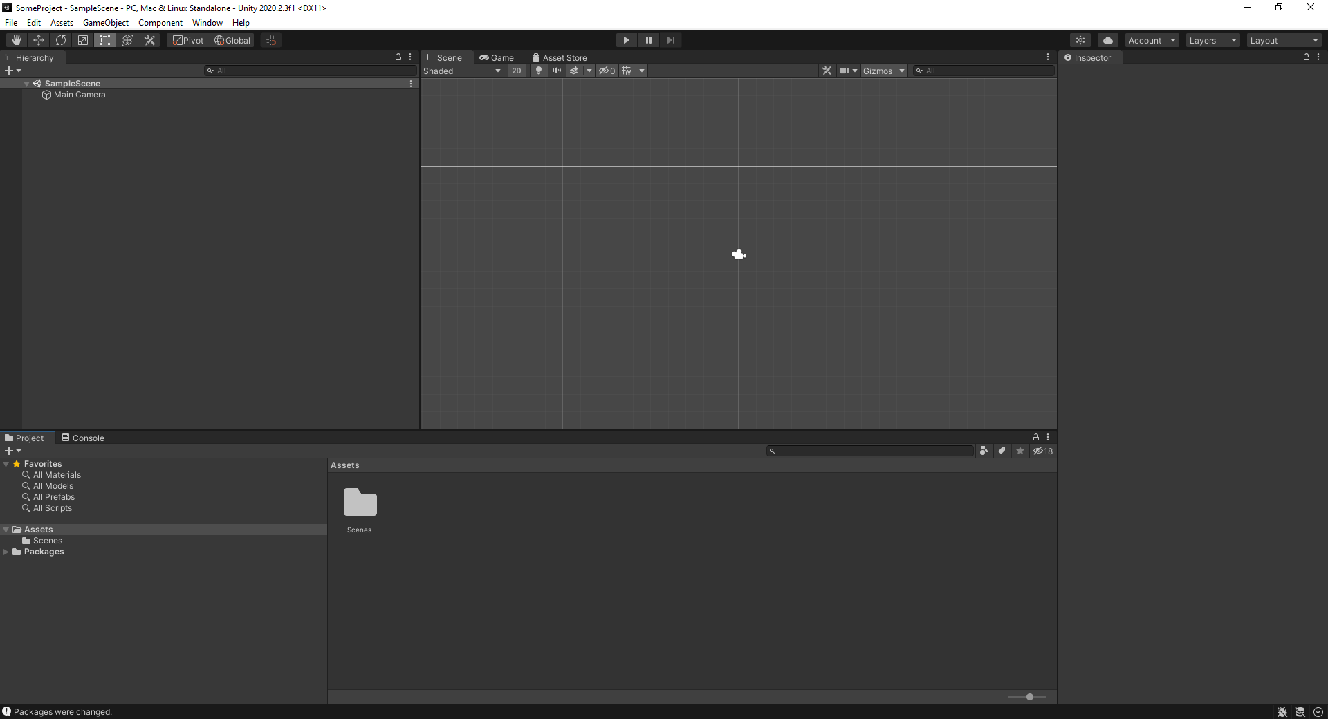 Fereastra Editor Unity 2020.2.3f1.